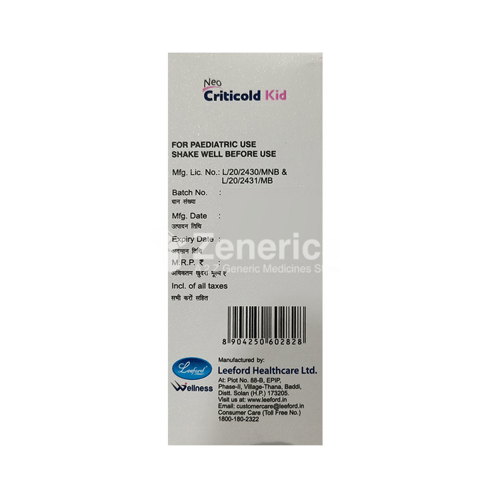 Criticold Kid Syrup - Buy Online at Zenerics