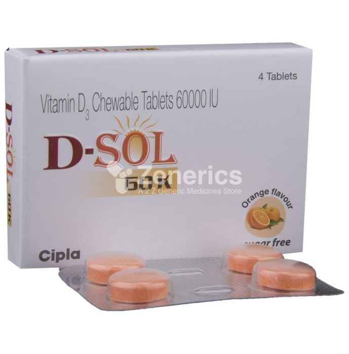 D-Sol 60K Vitamin D3 Chewable Tablet Orange - Buy Online at Zenerics