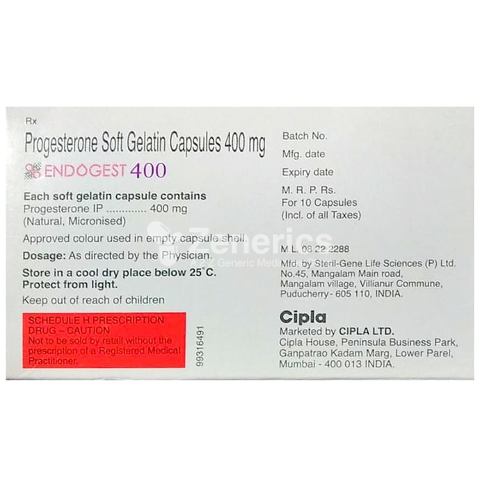 Endogest 400mg Soft Gelatin Capsule - Buy Online at Zenerics