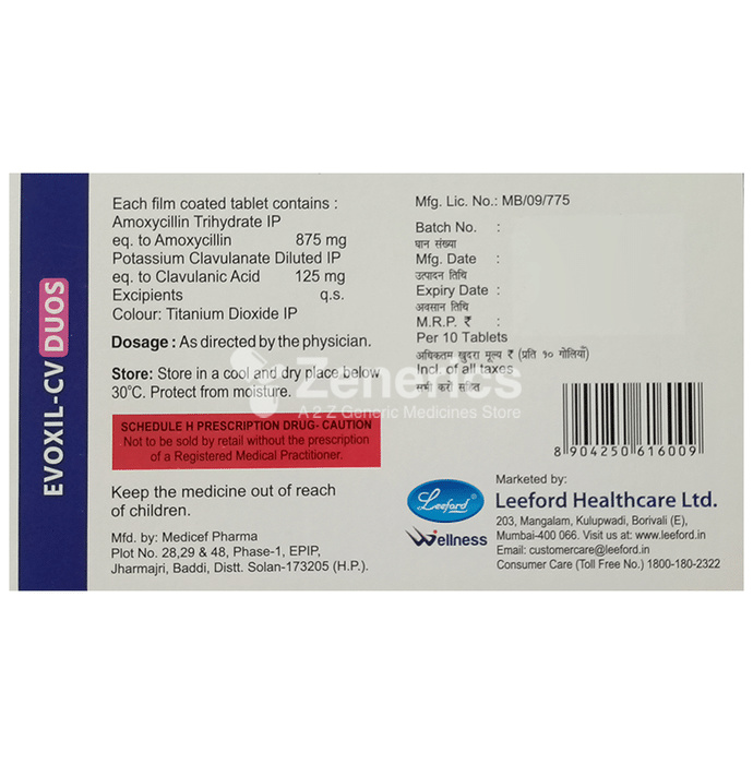 Evoxil-CV Duos Tablet - Buy Online at Zenerics